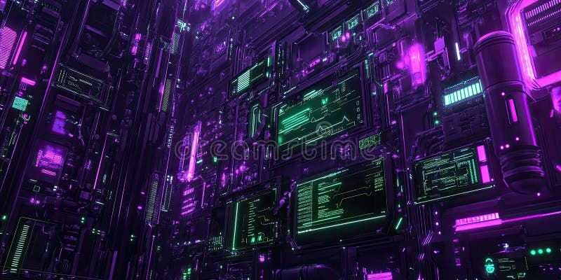 Cyberpunk Hacker Interface with Neon Purple and Green Details ...