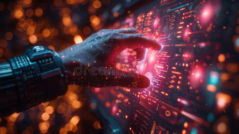 Cyberpunk Hand Interacting with Interface Stock Illustration ...