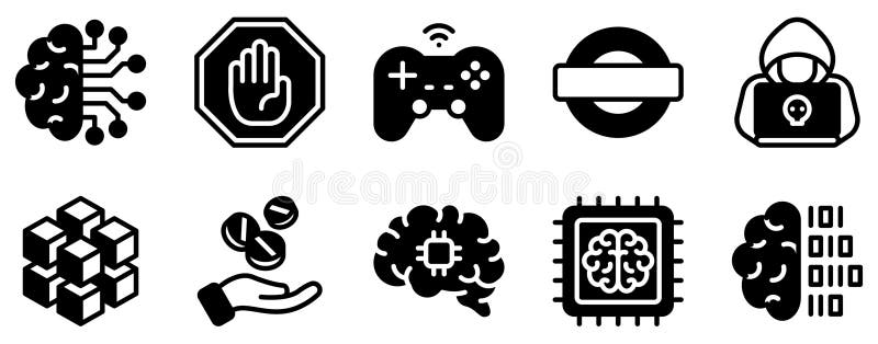 Cyberpunk Icon Set Futuristic Solid Style Collection for Sci-Fi and ...