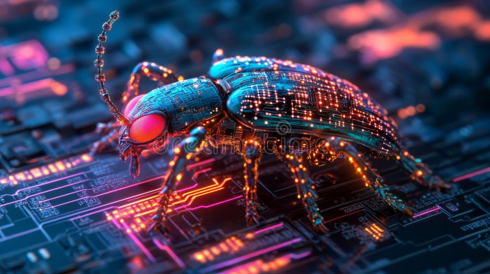 Cyberpunk Insect on Circuit Board Stock Illustration - Illustration of ...