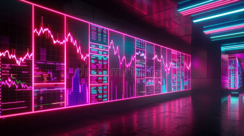 Cyberpunk Inspired 3d Render of Neon Trading Charts on a Server Wall ...