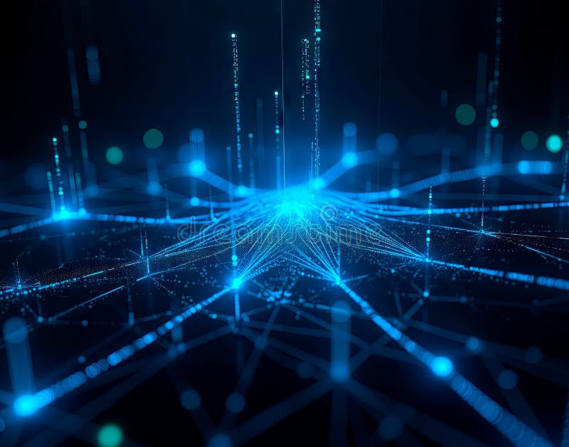 A Cyberpunk-inspired Molecular Grid Glowing in Neon Blue, Suspended in ...