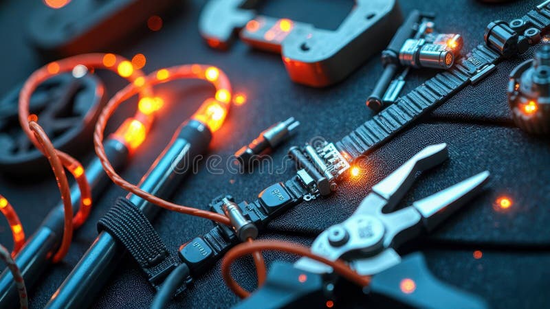 Cyberpunk-inspired Tools and Gadgets with Glowing Neon Lights Stock ...
