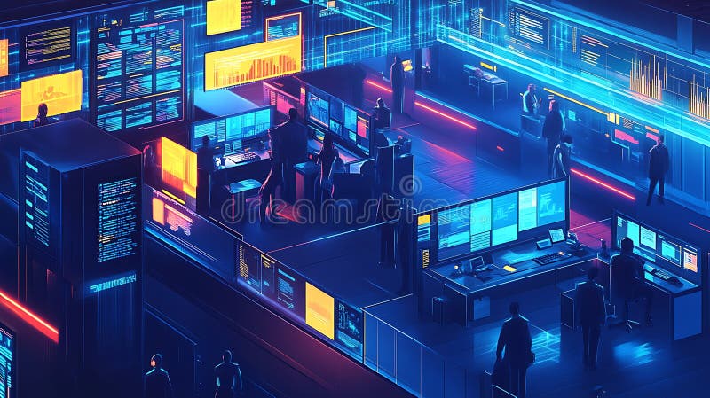 Cyberpunk-Inspired Workspace Stock Illustration - Illustration of ...