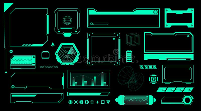 Cyberpunk Interface and Frame Elements Vector,Green Light Futuristic ...