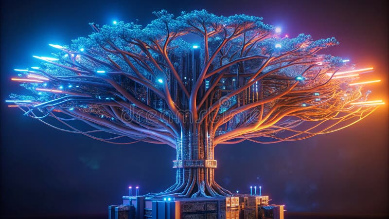 A Cyberpunk ITSM System Tree Visualization LowLight Aesthetics with ...