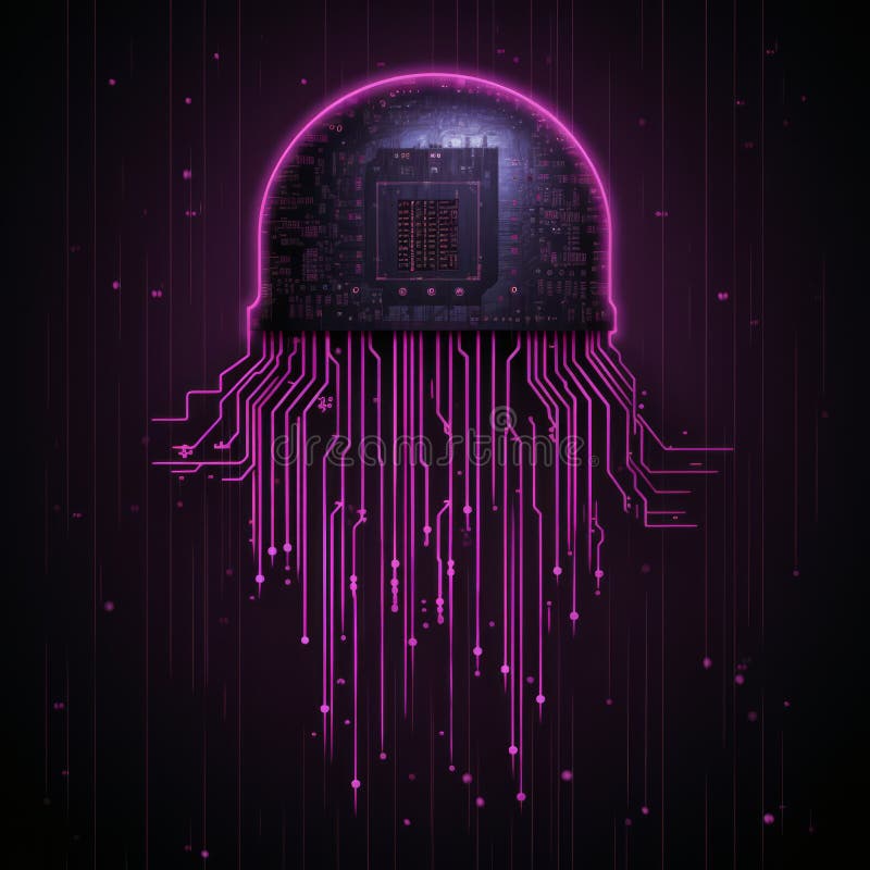 Cyberpunk Jellyfish on a Black Background Stock Illustration ...