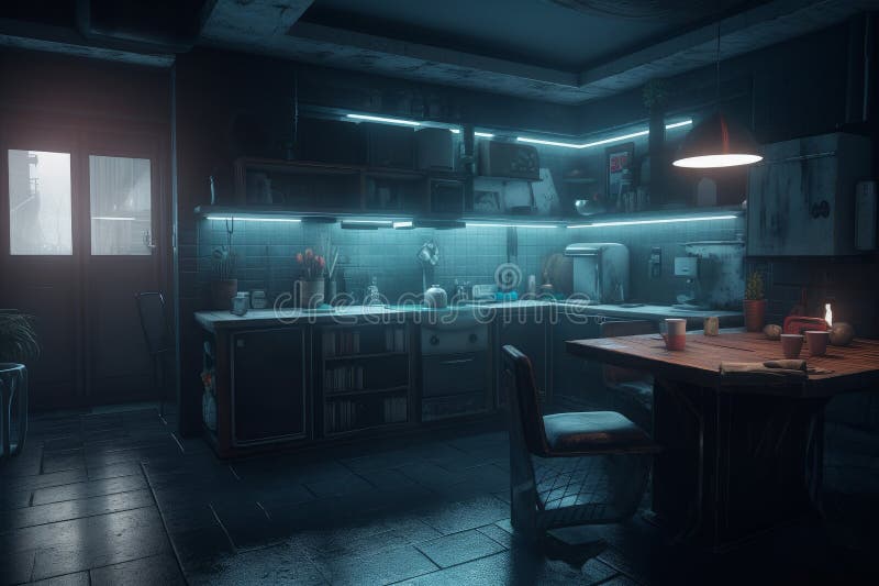 Cyberpunk Kitchen Interior. Generate Ai Stock Illustration ...