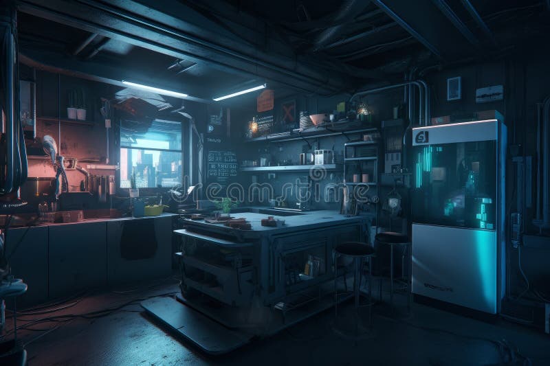 Cyberpunk Kitchen Interior Soft Light. Generate Ai Stock Illustration ...