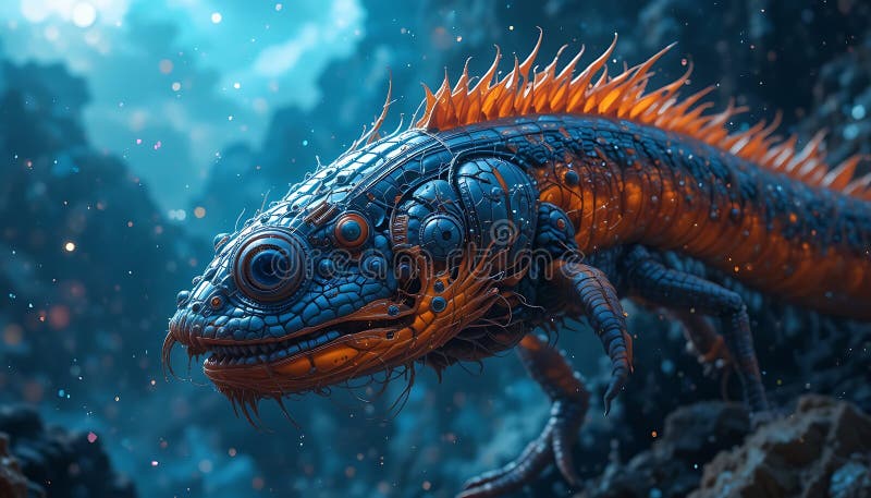 Cyberpunk Lizard: Biomechanical Creature in a Deep Sea Dreamscape Stock ...