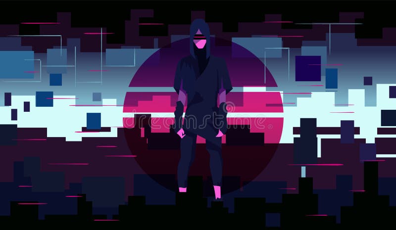 Cyberpunk Man in an Abstract Geometric Space ,vector Illustration Stock ...