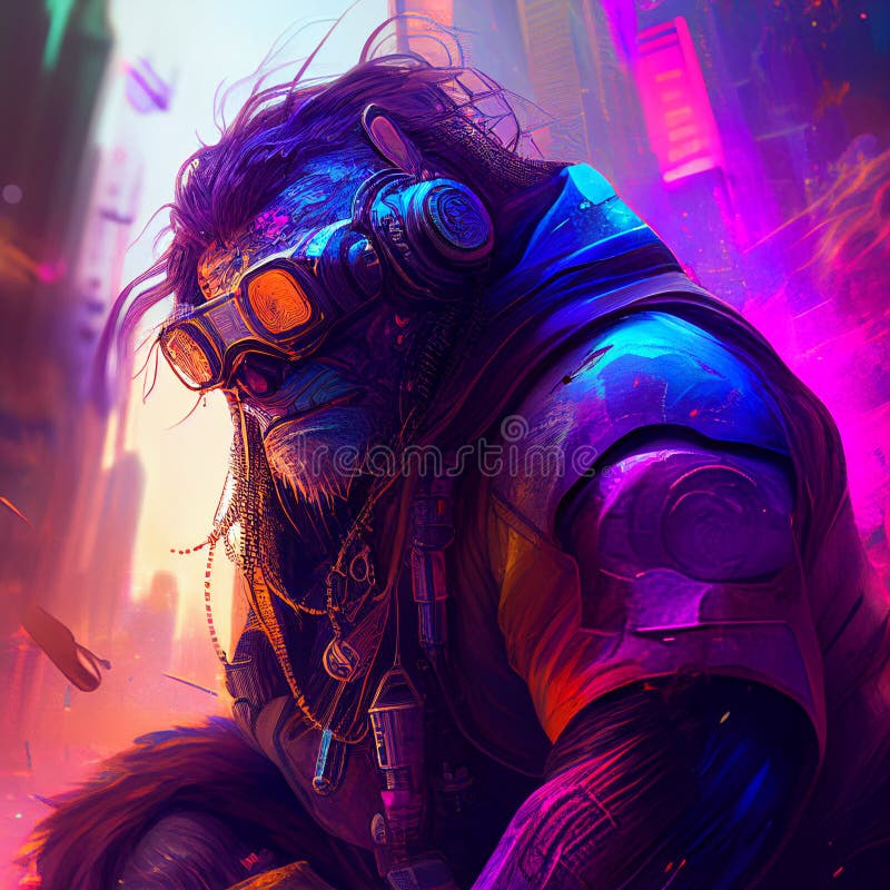 Cyberpunk Monkey with Hi-Tech Suit Stock Illustration - Illustration of ...