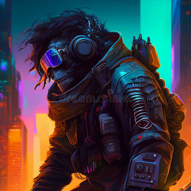 Cyberpunk Monkey with Lots of Colors Generated by Ai Stock Illustration ...