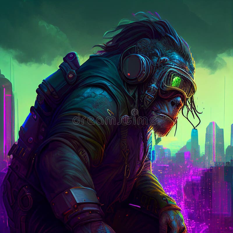 Cyberpunk Monkey with Hi-Tech Suit Stock Illustration - Illustration of ...