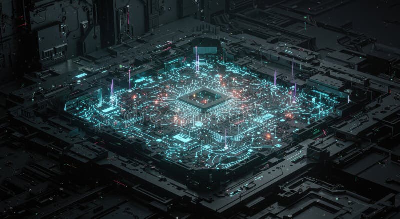 Cyberpunk Motherboard stock illustration. Illustration of stadium ...