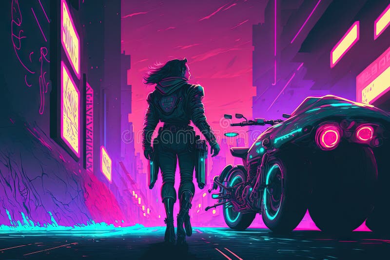 Cyberpunk neon concept stock illustration. Illustration of cyberpunk ...