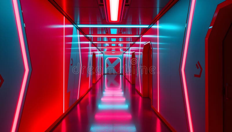 Cyberpunk Neon-lit Corridor with Futuristic Design Elements Stock ...