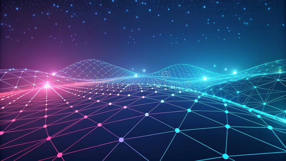 Cyberpunk Network Landscape Abstract Digital Art, Network,Nodes ...