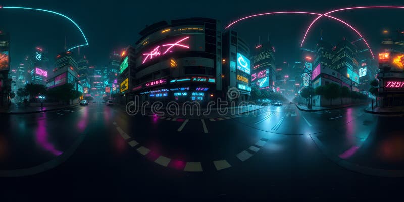 Cyberpunk Night City Tron Future 360 Panorama HDRI Stock Illustration ...
