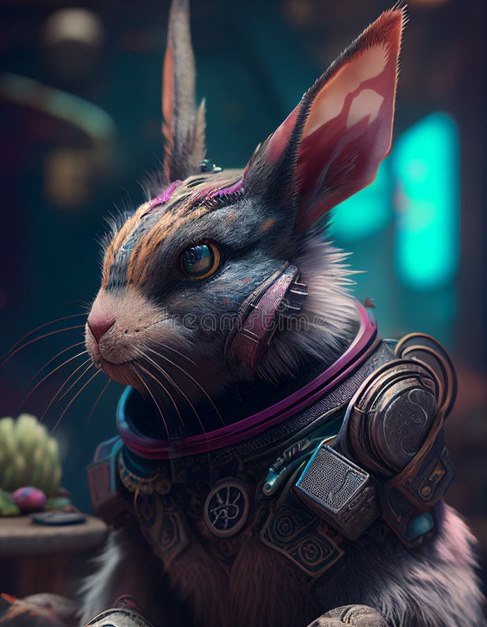 Cyberpunk Rabbit Realistic Illustration AI Generated Stock Illustration ...