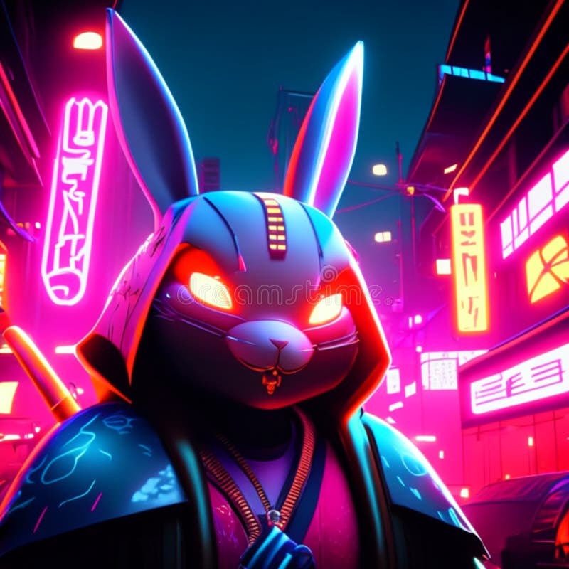 Cyberpunk Rabbit in Neon Light, 3d Rendering. Computer Digital Drawing ...