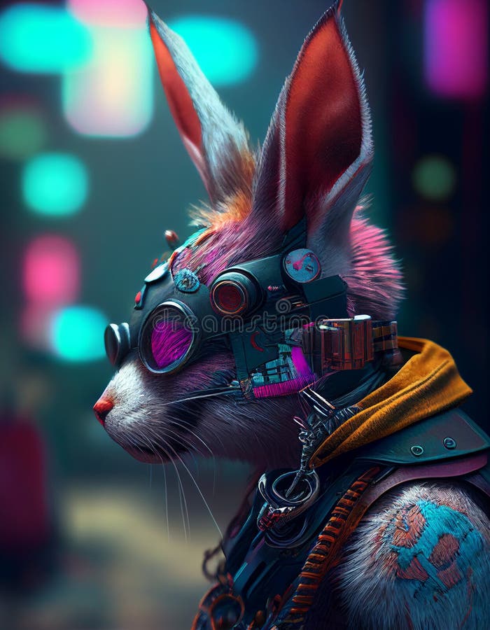 Cyberpunk Rabbit Realistic Illustration AI Generated Stock Image ...