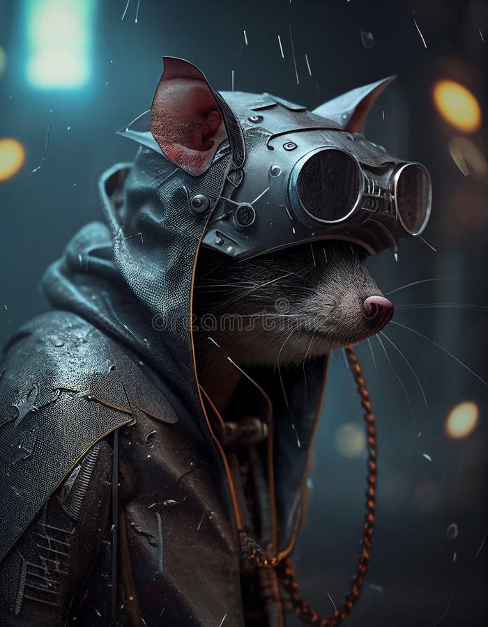 Cyberpunk Rat Wearing Steel Accessories Realistic Illustration ... Cyberpunk Rat Wearing Steel Accessories Realistic Illustration ...