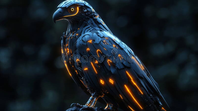 Cyberpunk Raven: Glowing Mechanical Bird of the Night Stock ...