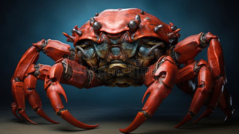 Eerily Realistic Cybersteampunk Red Crab with Horns and Claws Stock ...