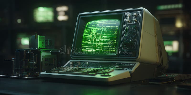 Cyberpunk Retro Computer Glowing Green Screen Futuristic Tech Aesthetic Stock Illustration ...