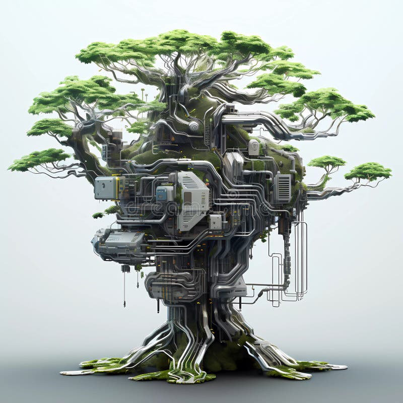 Cyberpunk Retro Futuristic Tree with Neon Lights Stock Photo - Image of ...