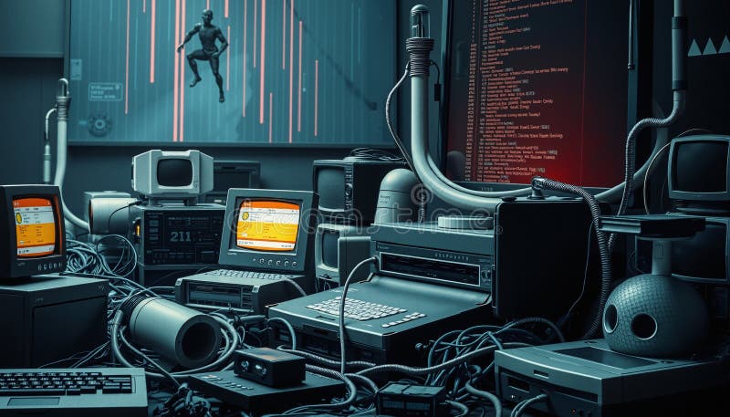 Cyberpunk Retro Hacking Command Center Stock Photo - Image of neon ...