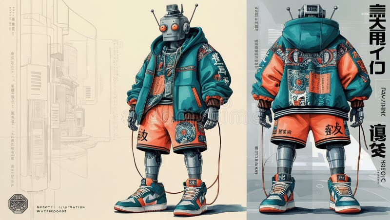 The Cyberpunk Robot Character Design Looks Cool Stock Illustration ...