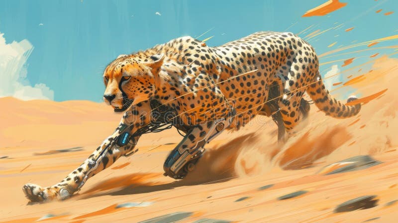 Cyberpunk Robotic Cheetah in Futuristic Landscape Stock Illustration ...