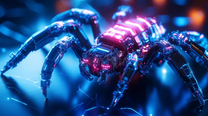 Cyberpunk Robotic Spider in Neon Light Stock Illustration ...