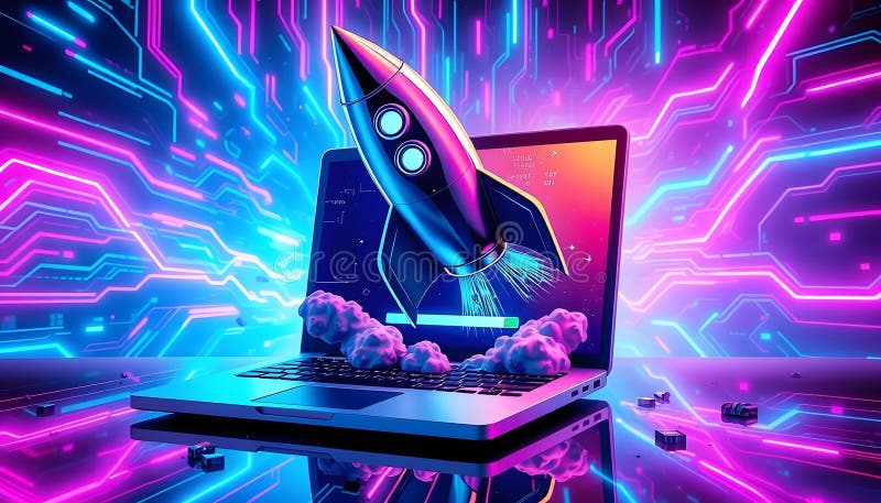 Cyberpunk Rocket Launch: Futuristic Technology Startup Stock ...
