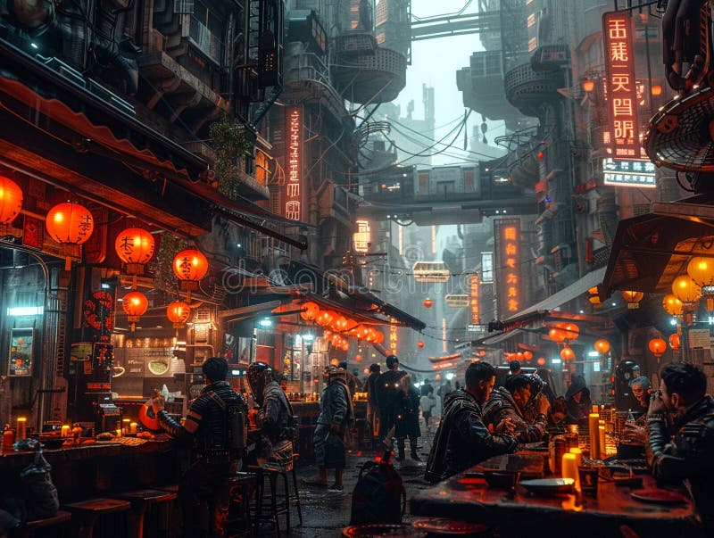 A Cyberpunk Scene with People Celebrating Pride in a High-tech Urban ...