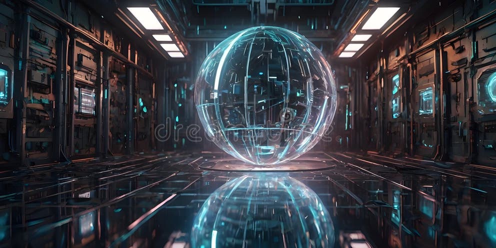 Cyberpunk Sci-Fi Sphere with Holographic Circuits Stock Illustration ...