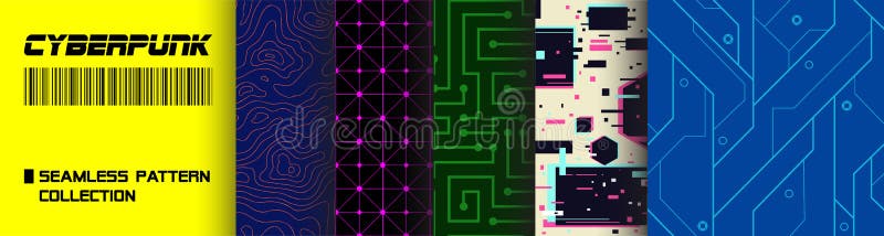 Cyberpunk Seamless Pattern Collection Set. Materials for Apparel ...