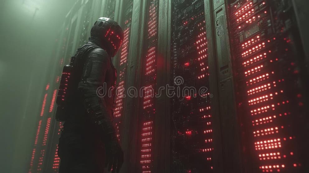 Cyberpunk Server Room, Digital Warrior Stock Image - Image of ...