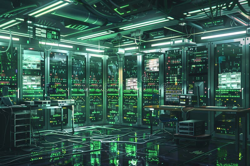 Cyberpunk Server Room stock illustration. Illustration of digital ...