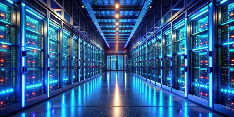 Cyberpunk Server Room Interior Futuristic Technology, Neon Lights, Data ...