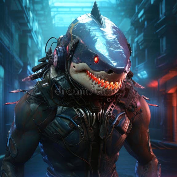 Cyberpunk Shark Realistic Illustration Stock Illustration ...