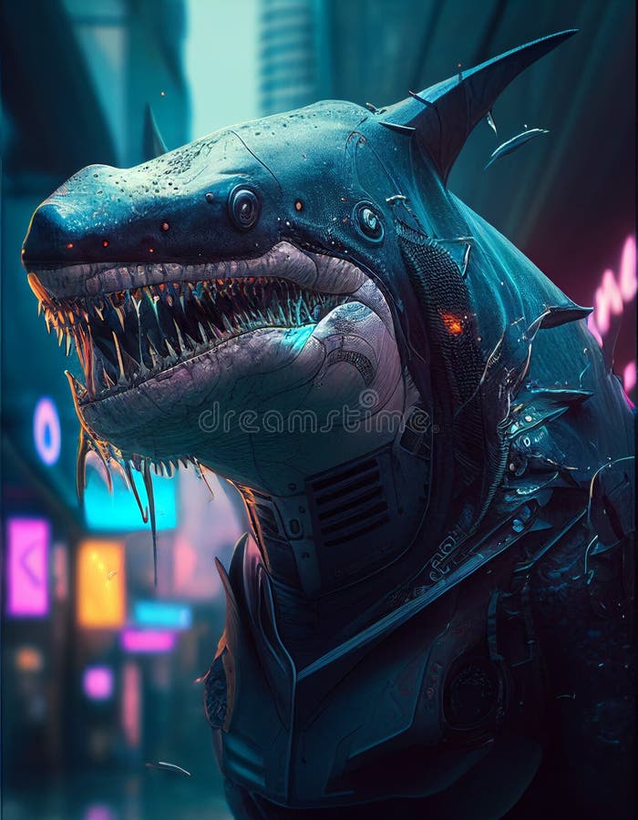 Cyberpunk Shark Realistic Illustration AI Generated Stock Illustration ...