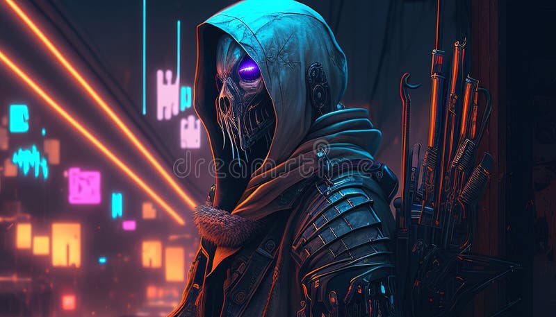 Cyberpunk Skull Assassin Digital Art Illustration, Generative AI Stock ...