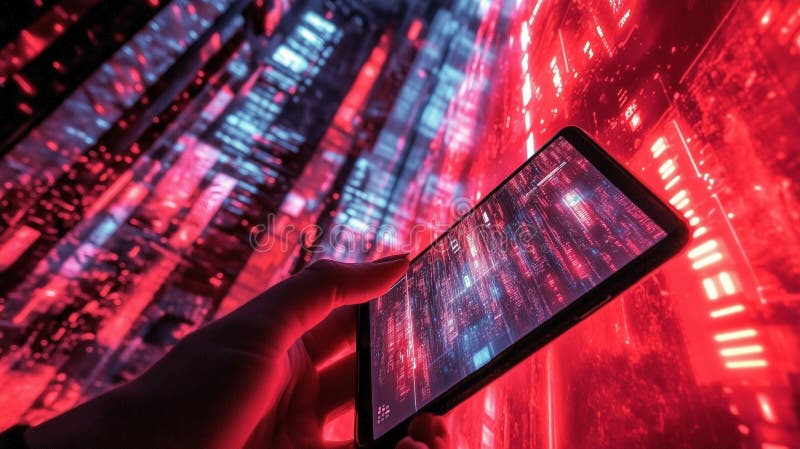Cyberpunk Smartphone Interface in a Futuristic Data World Stock ...