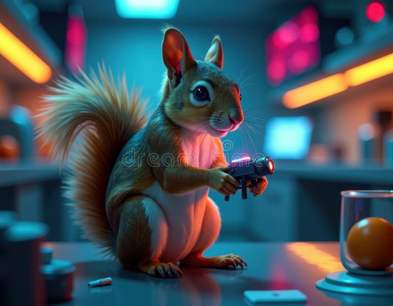 Cyberpunk Squirrel Agent with Weapon Stock Illustration - Illustration ...