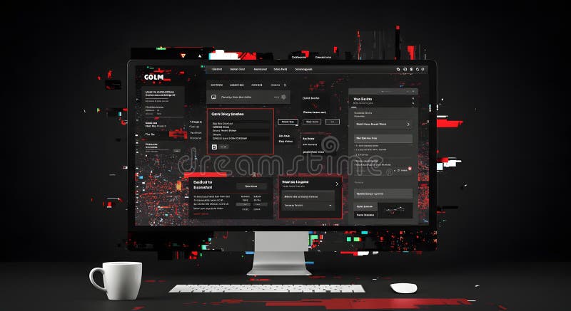 Cyberpunk Style Computer Desktop with Glitch Effects Stock Illustration ...