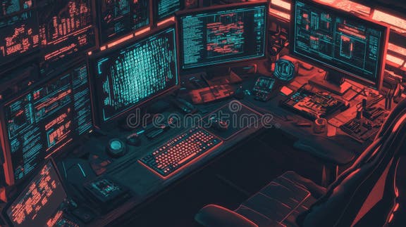 Cyberpunk Hacker Workstation Stock Illustration - Illustration of cyber ...
