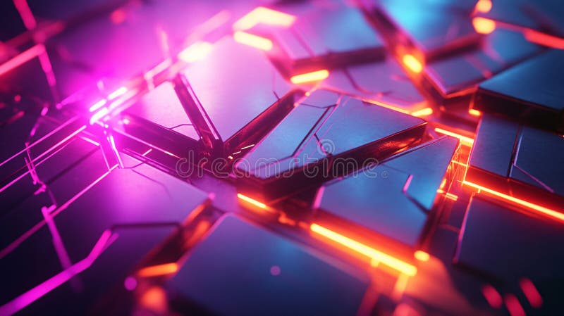 Cyberpunk Style, Interlocking 3D Geometric Shapes with Neon Lights ...